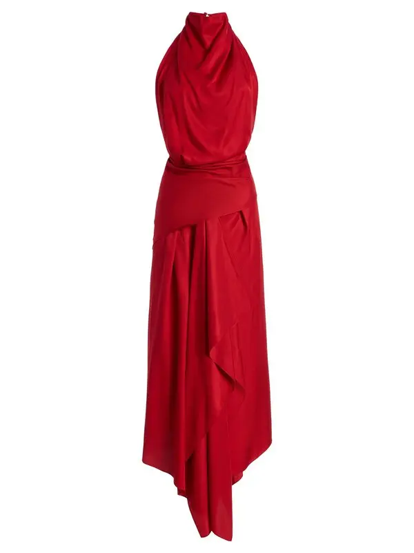 Brandon Maxwell Draped Midi Scarf Dress - Red