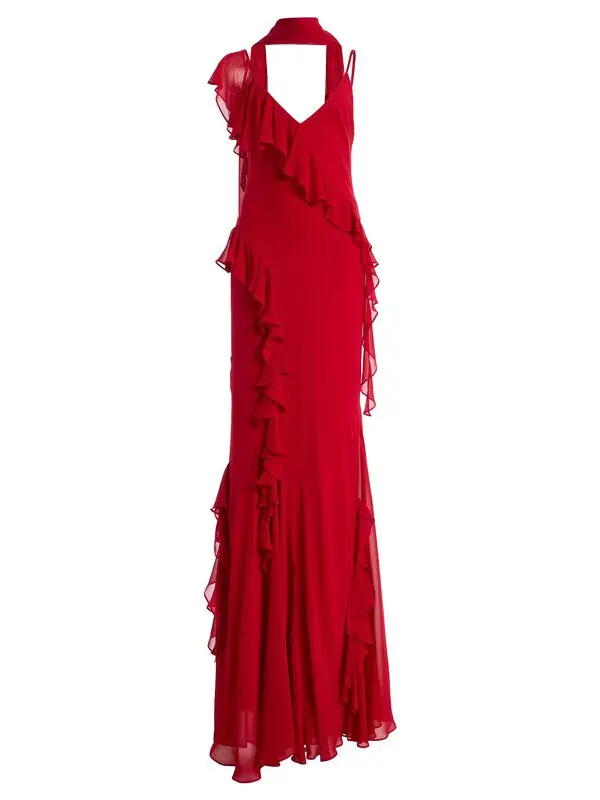 DE LA VALI Exclusive Mayara Ruffled Georgette Maxi Dress - Red