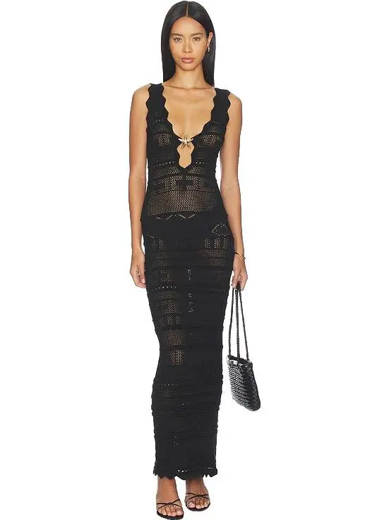 MORE TO COME Cattleya Crochet Maxi Dress - Black