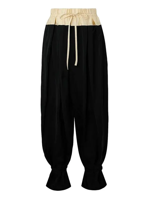 JIL SANDER Two-tone Striped Satin Wide-leg Pants - Black