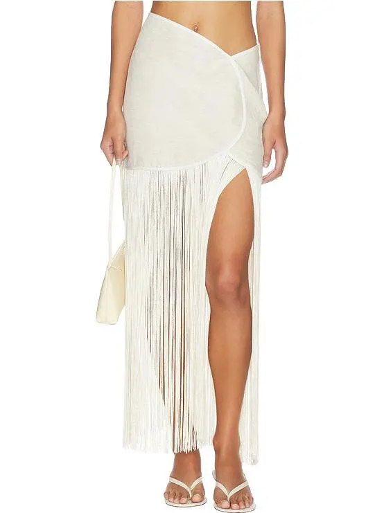 Azulu X Joelle Skirt With Fringe Detail - Beige Melange