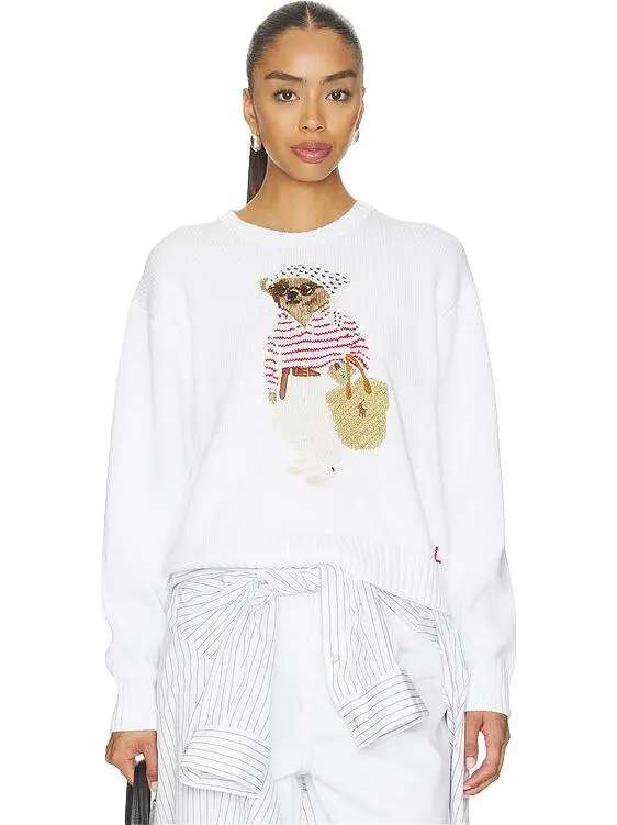 Polo Ralph Lauren Embroidered Bear Crew Neck Pullover - White Multi