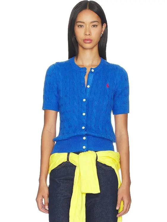 Polo Ralph Lauren Cotton Cable Knit Short Sleeve Cardigan - Gala Blue