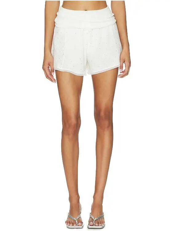 AREA White Rib Knit Shorts With Rhinestone Embellishments - Off White