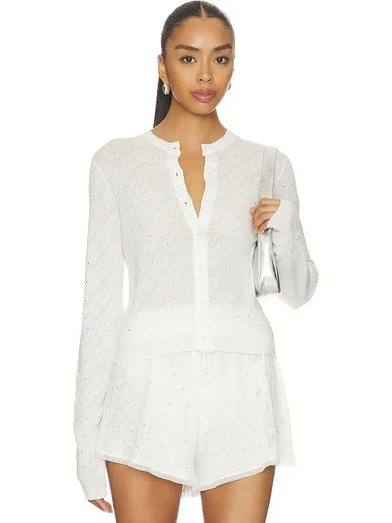 AREA Rib Knit Embellished Cardigan - Off White