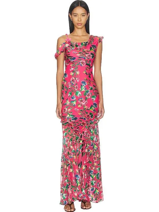 Saloni Floral Print Silk Blend Maxi Dress - Saffier Raspberry