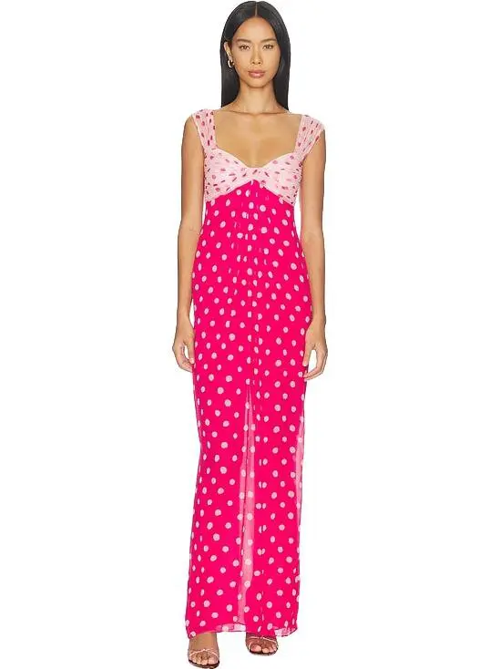 Saloni Chani Long Dress - Polka Strawberry