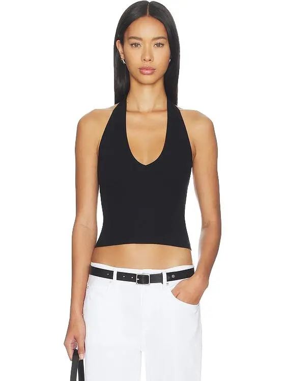 Eterne Halter Neck Cropped Ribbed Jersey Top - Black