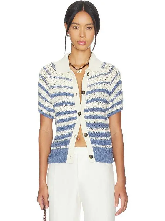 Closed Short Sleeve Polo Cardigan - Stone Blue