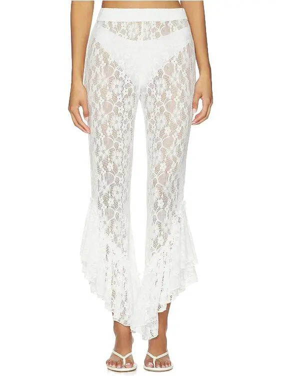 My Beachy Side Lotus Lace Ruffle Cuff Pants - Ivory
