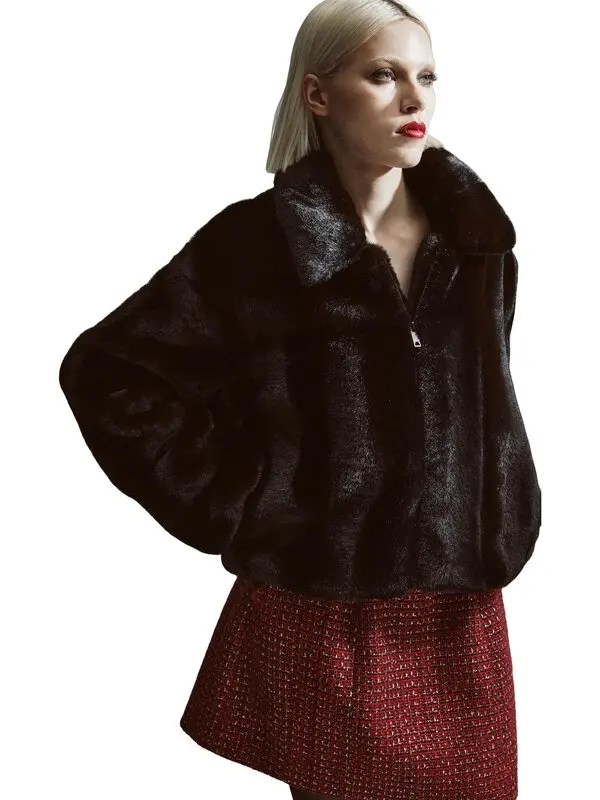 Bardot Sylvie Zip Faux Fur Jacket - Black