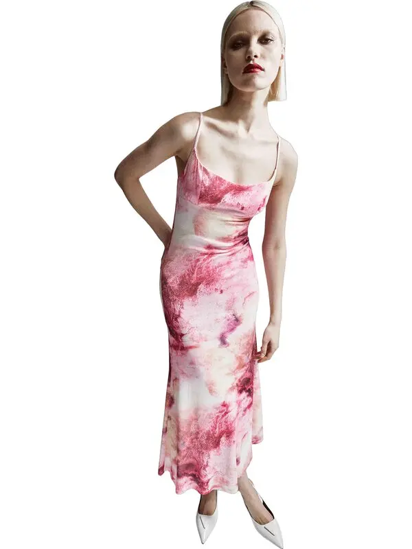 Bardot Adoni Printed Mesh Midi Dress - Pink T Dye