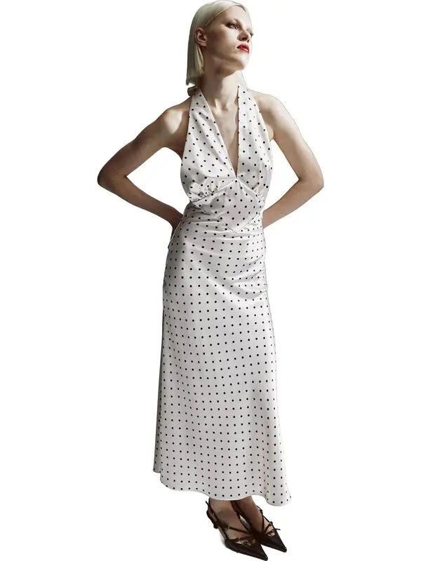 Bardot Polka Dot Halterneck Midi Dress - Ivory Spot