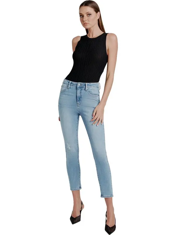 Bardot Khloe Hi Crop Rip Jeans - Light Dnm