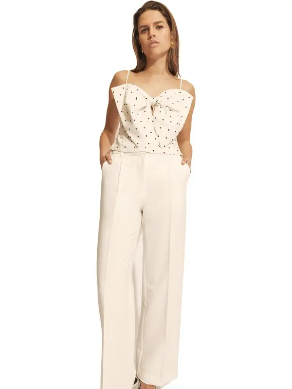 Bardot Vieda Linen Bow Front Top - White Spot