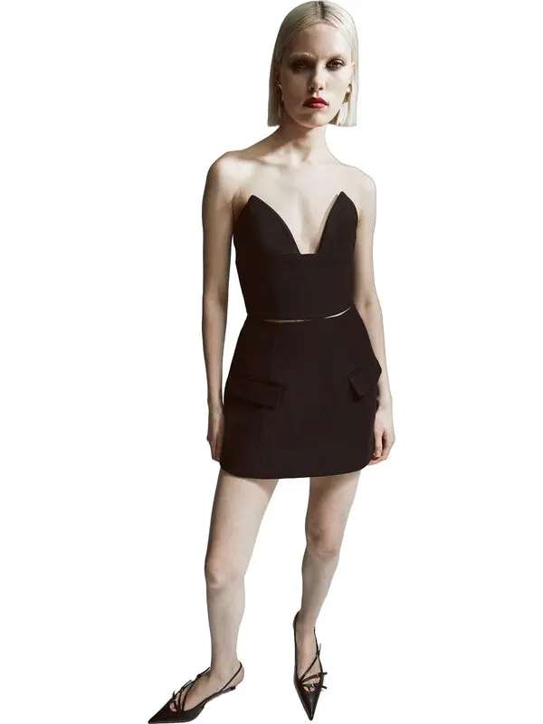 Bardot Delphi Strapless Plunge Crop Top - Black