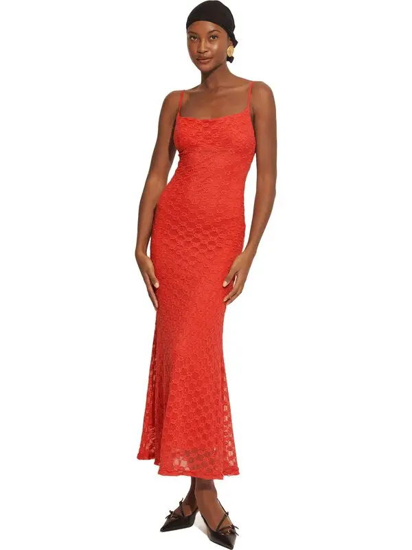 Bardot Adoni Mesh Midi Dress - Fire Red