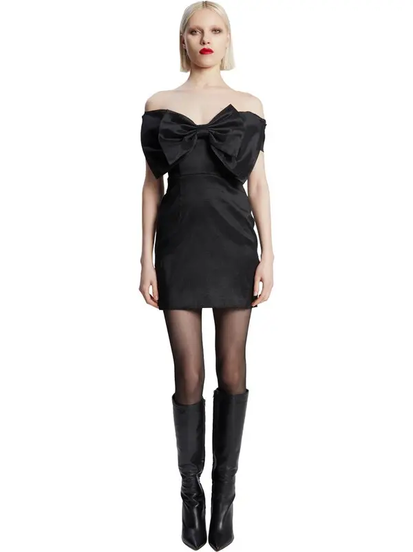 Bardot Off-shoulder Mini Bow Dress - Black