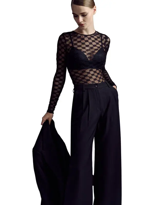 Bardot Adoni Sheer Lace Long Sleeve Top - Black