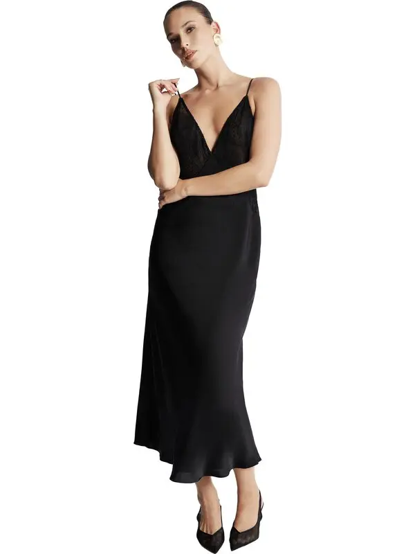 Bardot Vivianna Maxi Dress With Sheer Lace Bodice And V-neckline - Black