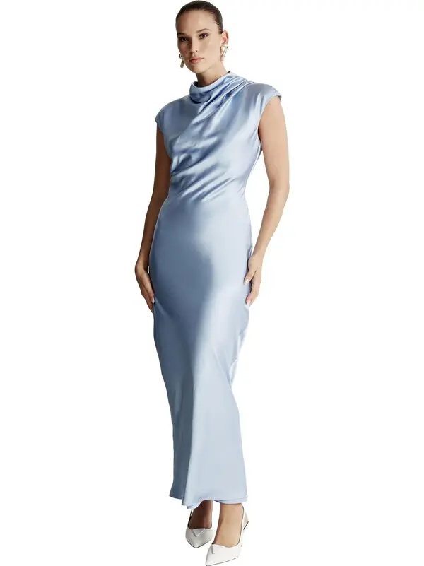 Bardot Auria Satin Maxi Dress - Soft Blue