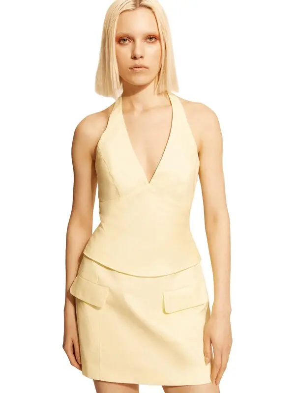 Bardot Paola Halter Linen Top - Canary Ylw