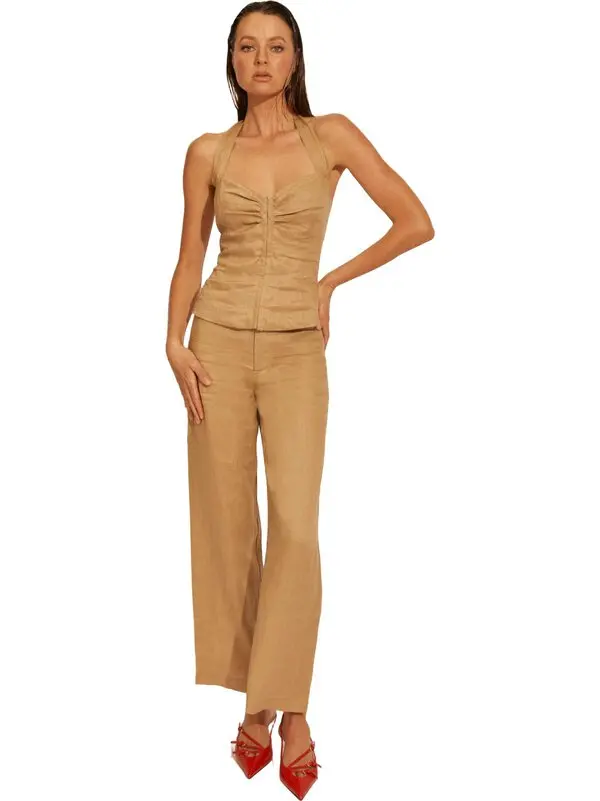 Bardot Linen Halter Top - Latte