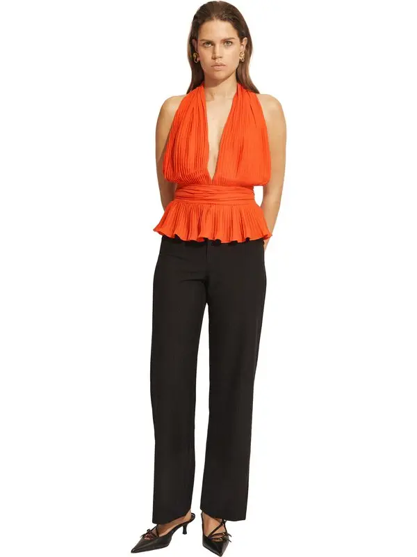 Bardot Amala Pleated Halter Neck Top - Tangelo