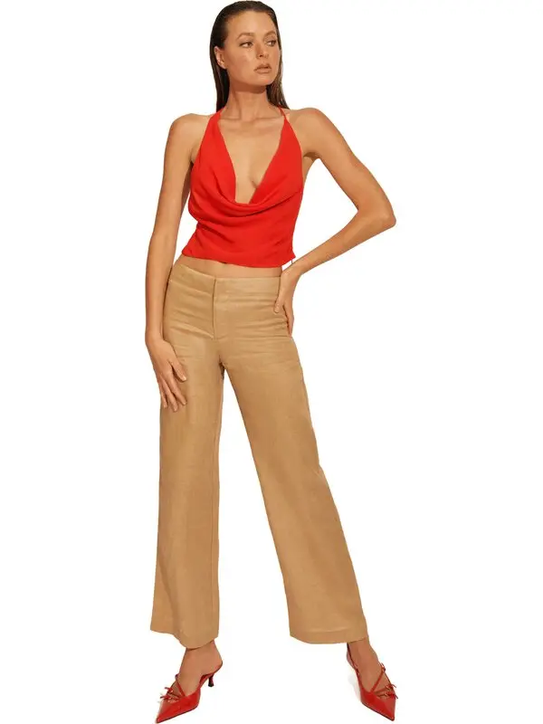 Bardot Cherie Cowl Neck Halter Top - Deep Red