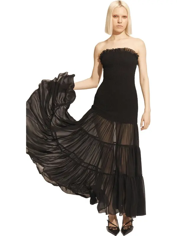 Bardot Azura Strapless Frilled Maxi Dress - Black