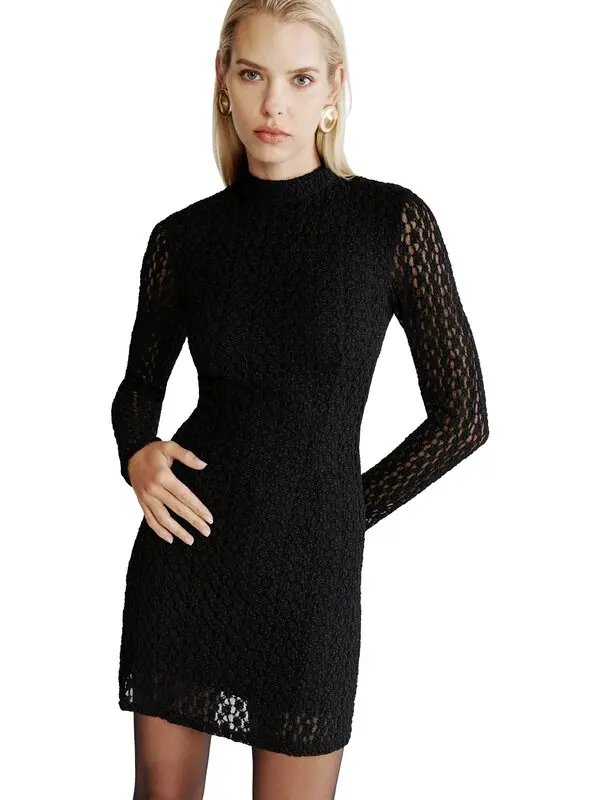 Bardot Vezza Floral Mesh High Neck Dress - Black