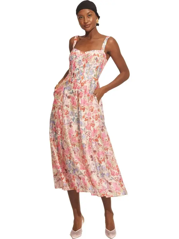Bardot Lilah Corset Midi Dress - Pink Flora