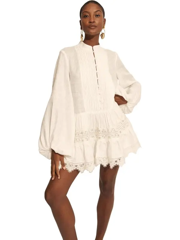 Bardot Antonia Lace Trim Mini Dress - Orchid Wht
