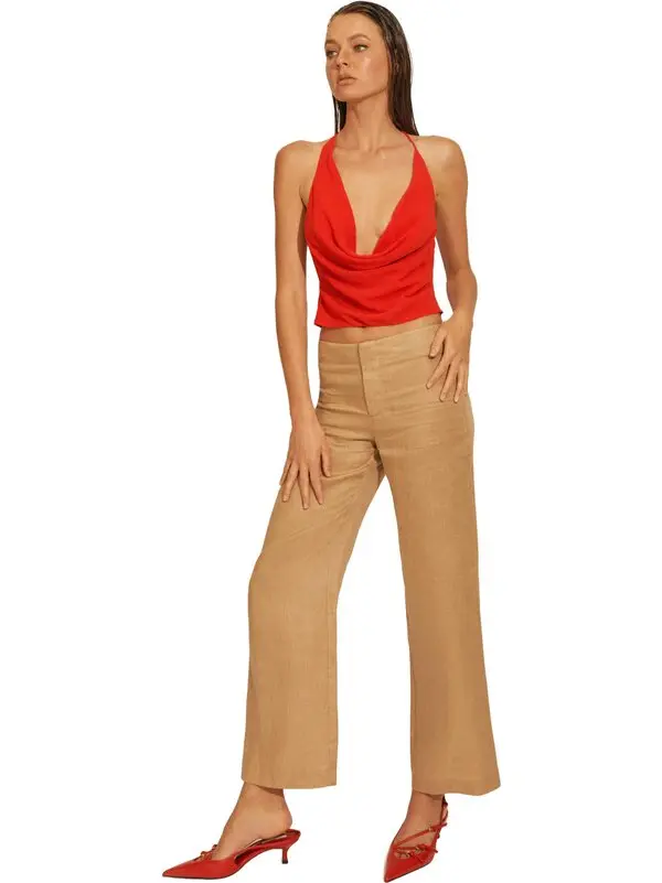 Bardot Balia Hipster Linen Pant - Latte