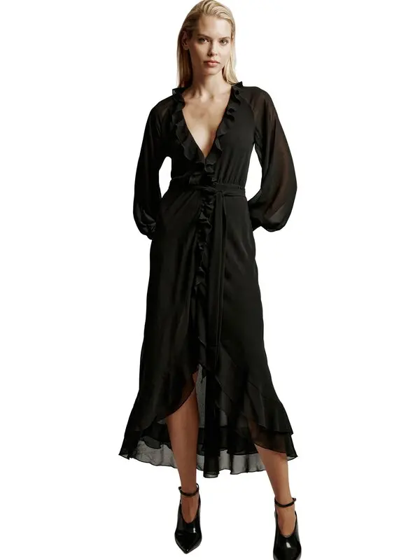 Bardot Kassia Ruffle Midi Dress - Black