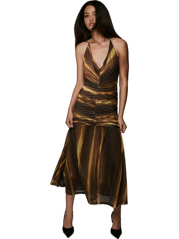 Bardot Aries Mesh Maxi Dress With Halter Neckline And Ombre Print - Brown Omb