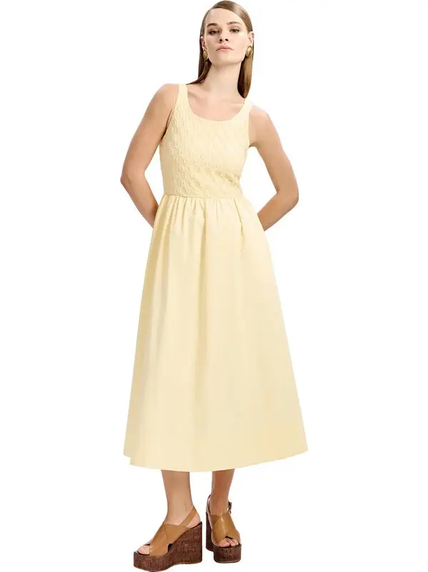 Bardot Bryony Lace Poplin Midi Dress - Canary Ylw