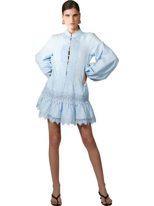 Bardot Antonia Lace Trim Mini Dress - Soft Blue