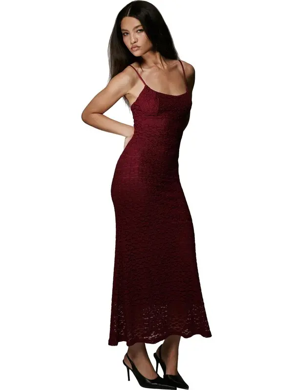 Bardot Louisa Mesh Midi Dress - Burgundy