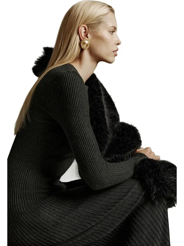 Bardot Hattie Knit Midi Dress - Charcoal