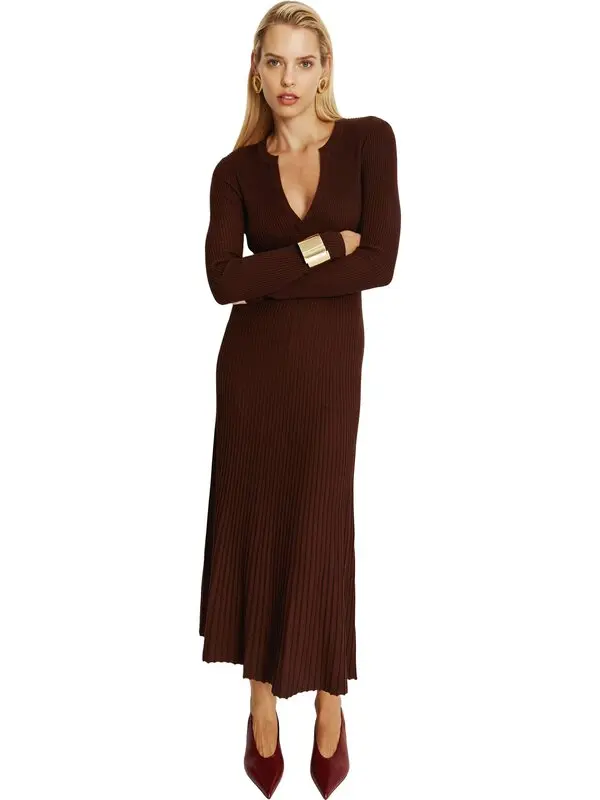 Bardot Hattie Knit Midi Dress - Chocolate