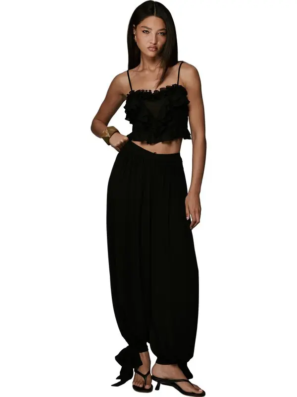Bardot Alira Soft Balloon Pants With Tie Cuffs - Black