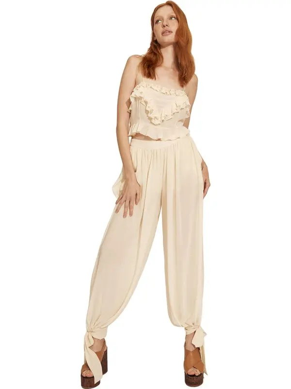 Bardot Alira Frill Detail Crop Top - Soft Beige