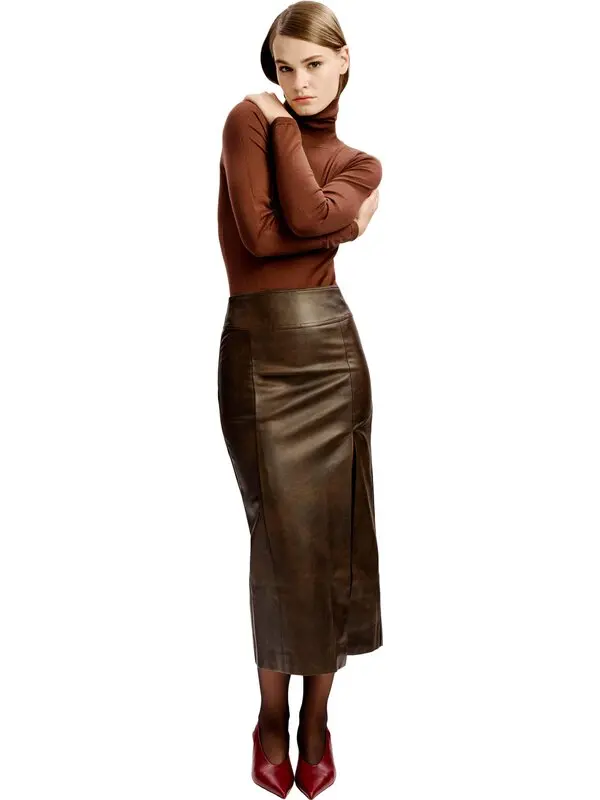 Bardot Roll Neck Knit Bodysuit - Chocolate