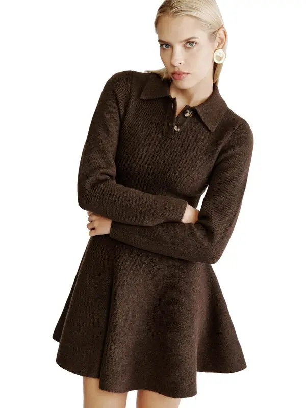 Bardot Lexter Long Sleeve Knit Mini Dress - Chocolate