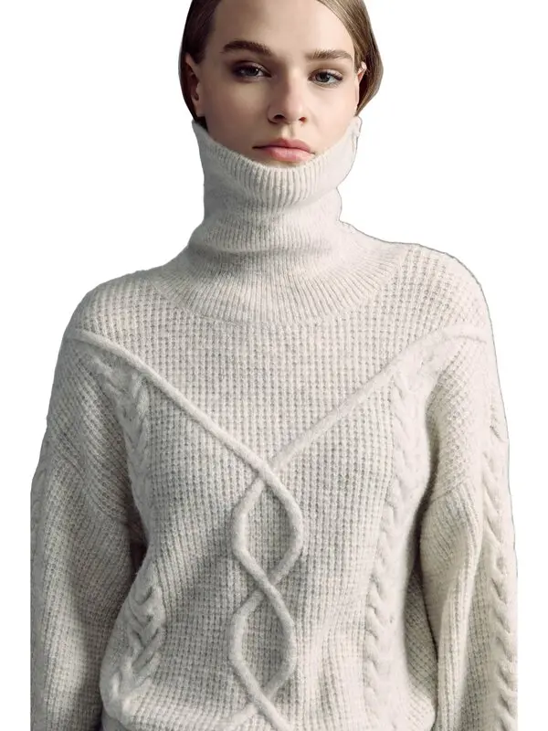 Bardot Maya Cable Knit High Neck Sweater - Ivory