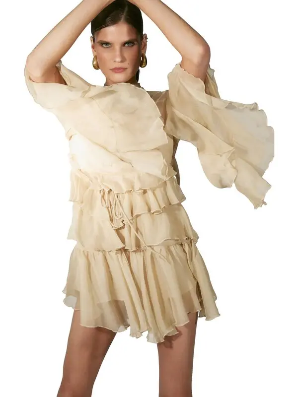 Bardot Anyssa Ruffle Mini Dress - Soft Beige