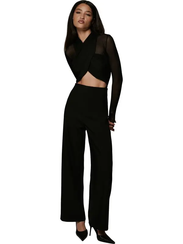 Bardot Aliyah Wrap Bodysuit Sheer Mesh With Cut-out Detail - Black