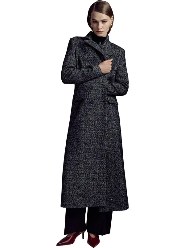 Bardot Blythe Double Breasted Boucle Wool Blend Coat - Black/ Wh