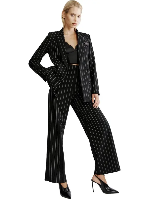 Bardot Anna High Waist Pinstripe Pants - Black Stri